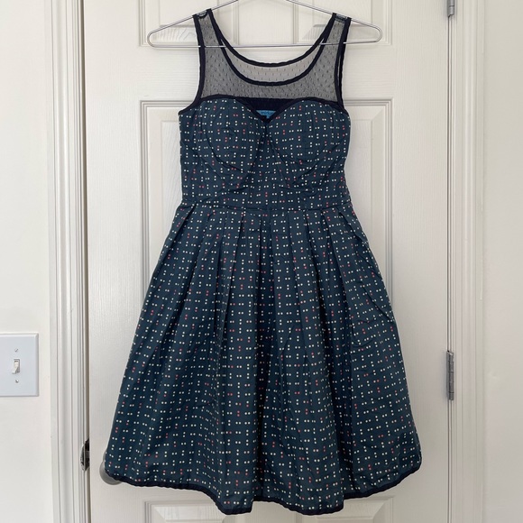 Modcloth | Dresses | Modcloth Minuet Blue Colorful Polka Dot Mesh Neck ...